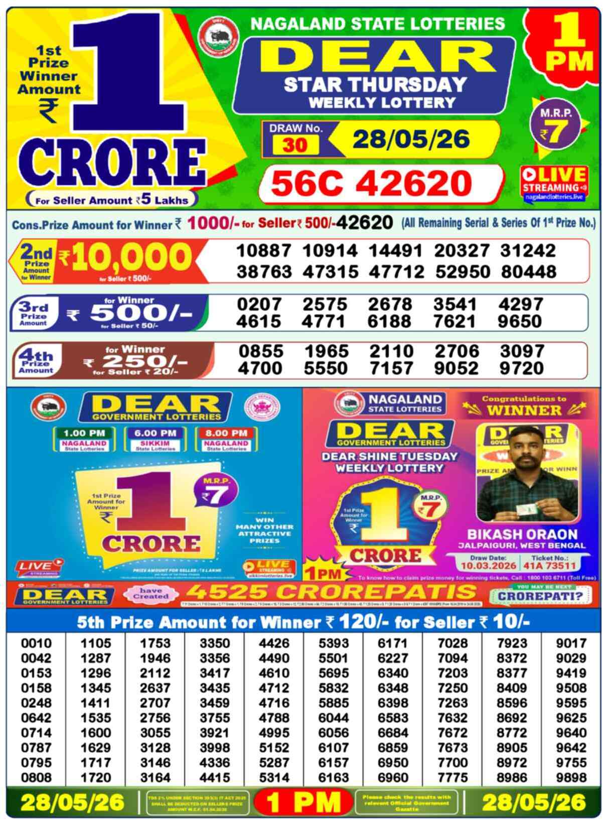 Dear Lottery Result Today — 1 PM, 6 PM, 8 PM